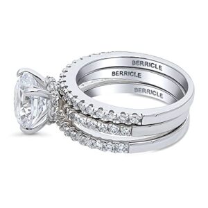 BERRICLE Sterling Silver Hidden Halo Wedding Engagement Rings Cubic Zirconia CZ Solitaire Ring Set for Women, Rhodium Plated Size 10