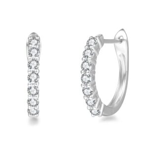 fancime mothers day gifts 14k solid white gold round cut prong 1/5cttw moissanite hoop earrings small little tiny huggie hoop earrings dainty fine jewelry for women d-e color vvs clarity - 15mm