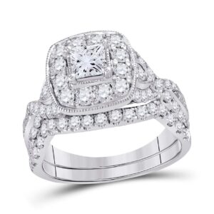 solid 14k white gold princess cut diamond bridal wedding engagement ring band set 2.00 ct. - size 5.5