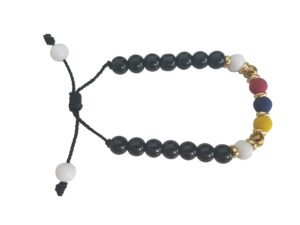 charmsoftheworld handmade bracelet from medellin - colombia flag colors - cat's eye gemstone and steel beads - sliding knot