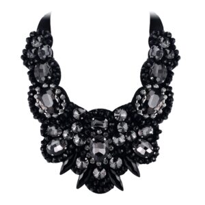 flyonce black rhinestone crystal bib chunky collar statement necklace for women costume jewelry