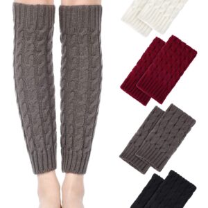 SATINIOR 4 Pairs Women Knit Leg Warmers Knitted Crochet Long Boot Socks for Winter, 4 Colors