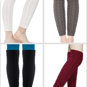 SATINIOR 4 Pairs Women Knit Leg Warmers Knitted Crochet Long Boot Socks for Winter, 4 Colors