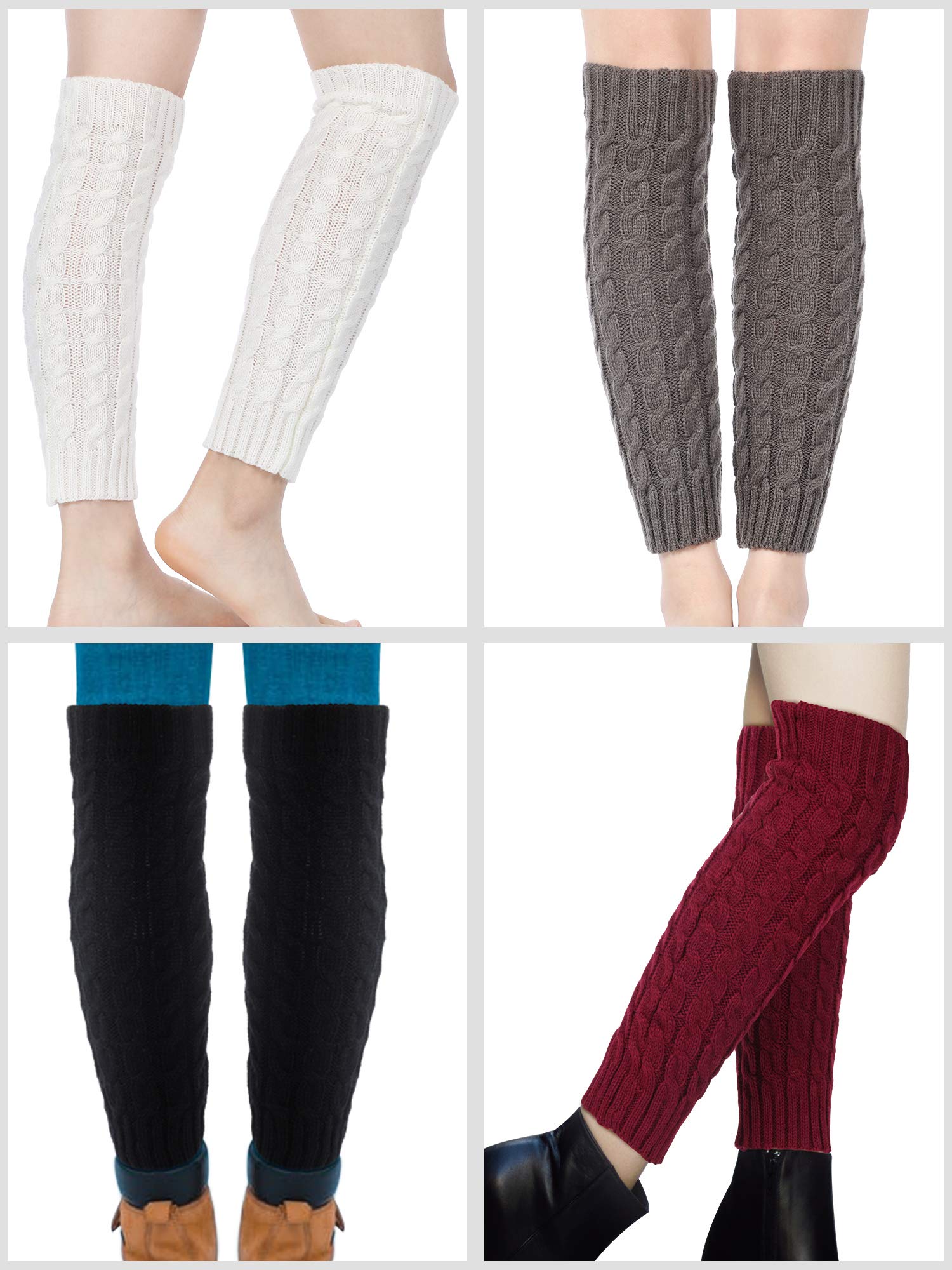 SATINIOR 4 Pairs Women Knit Leg Warmers Knitted Crochet Long Boot Socks for Winter, 4 Colors