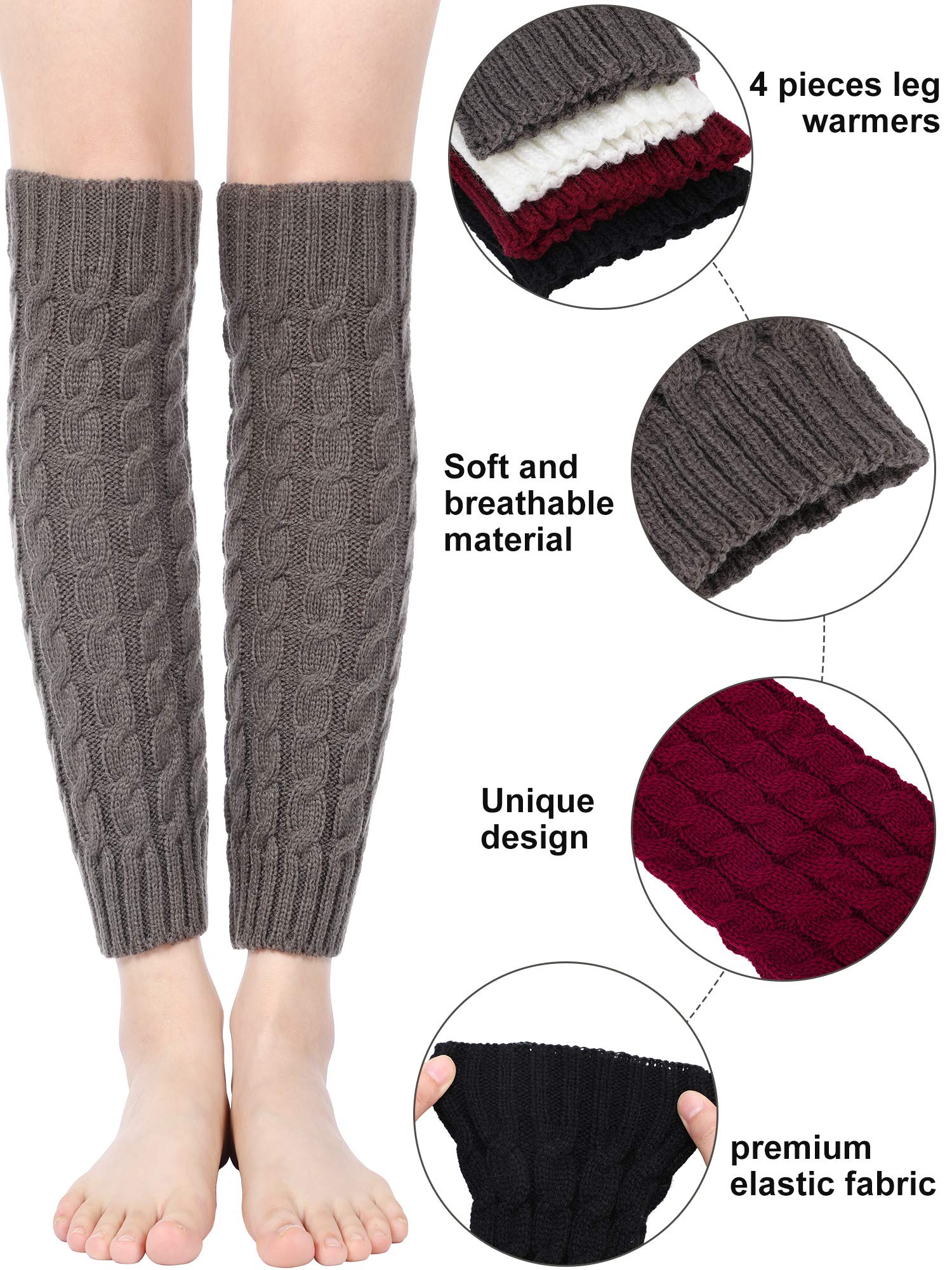 SATINIOR 4 Pairs Women Knit Leg Warmers Knitted Crochet Long Boot Socks for Winter, 4 Colors