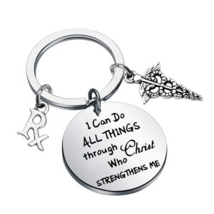 lqri rx pharmacist pharmacy keychain rx symbol rx gift i can do all things through christ who strengthens me keychain pharmacy technician gift rx graduation gift (sliver)