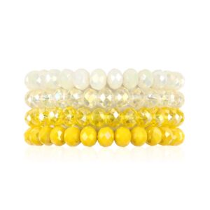 riah fashion bohemian multi-layer beaded stacking bracelet - versatile stretch strand statement wrap slip-on bangle shiny crystal bead (sparkly mix - yellow)