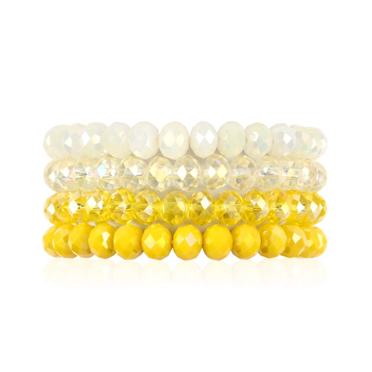 RIAH FASHION Bohemian Multi-Layer Beaded Stacking Bracelet - Versatile Stretch Strand Statement Wrap Slip-on Bangle Shiny Crystal Bead (Sparkly Mix - Yellow)