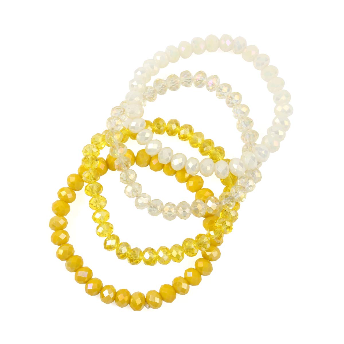 RIAH FASHION Bohemian Multi-Layer Beaded Stacking Bracelet - Versatile Stretch Strand Statement Wrap Slip-on Bangle Shiny Crystal Bead (Sparkly Mix - Yellow)