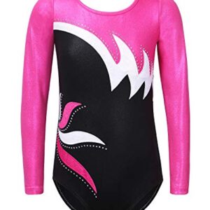 Leotards for Girls Gymnastics Toddler Shiny Diamond Metallic Athletic Bodysuit B197_BlackHotPink_16A