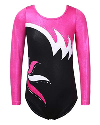 Leotards for Girls Gymnastics Toddler Shiny Diamond Metallic Athletic Bodysuit B197_BlackHotPink_16A