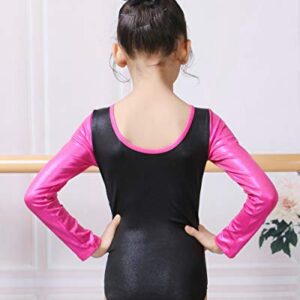 Leotards for Girls Gymnastics Toddler Shiny Diamond Metallic Athletic Bodysuit B197_BlackHotPink_16A