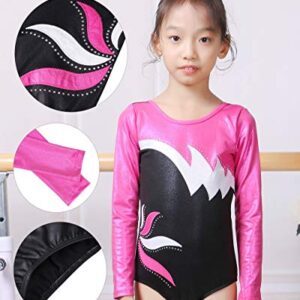 Leotards for Girls Gymnastics Toddler Shiny Diamond Metallic Athletic Bodysuit B197_BlackHotPink_16A