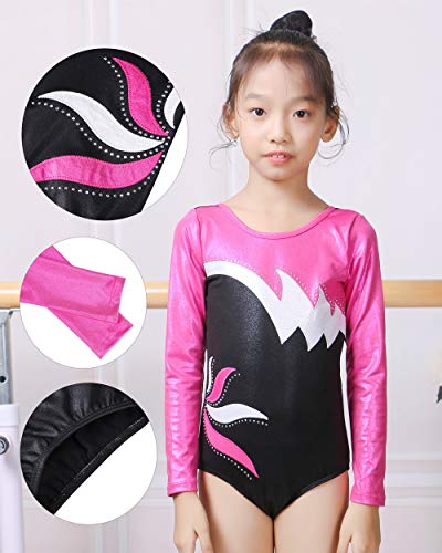 Leotards for Girls Gymnastics Toddler Shiny Diamond Metallic Athletic Bodysuit B197_BlackHotPink_16A