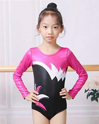 Leotards for Girls Gymnastics Toddler Shiny Diamond Metallic Athletic Bodysuit B197_BlackHotPink_16A