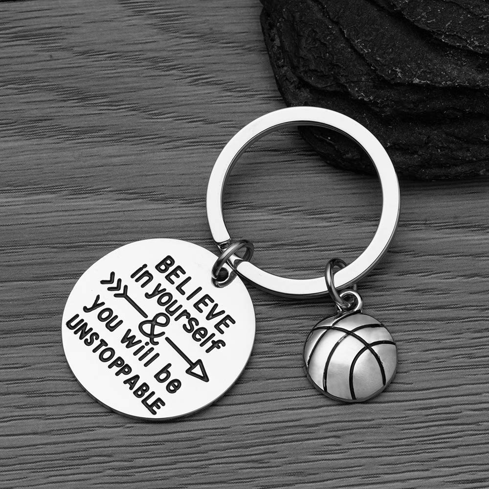 Sportybella Basketball Keychain, Basketball Player Gifts, Believe in Yourself & You Will Be Unstoppable Keychain for Men and Women