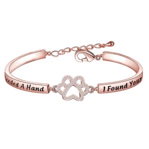 feelmem dog lover gift crystal paw print charm when i needed a hand i found your paw bar bracelet gift for dog owner dog mom (rose gold)