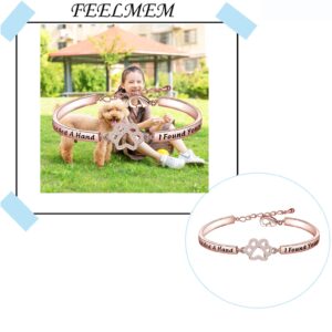 FEELMEM Dog Lover Gift Crystal Paw Print Charm When I Needed A Hand I Found Your Paw Bar Bracelet Gift for Dog Owner Dog Mom (rose gold)