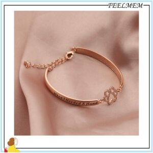 FEELMEM Dog Lover Gift Crystal Paw Print Charm When I Needed A Hand I Found Your Paw Bar Bracelet Gift for Dog Owner Dog Mom (rose gold)