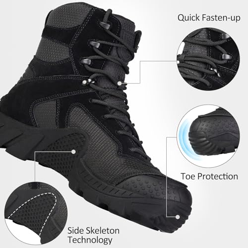 FREE SOLDIER Men's Waterproof Hiking Boots Tactical Work Boots Outdoor Lightweight Military Boots(Black 10)