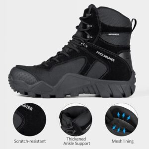 FREE SOLDIER Men's Waterproof Hiking Boots Tactical Work Boots Outdoor Lightweight Military Boots(Black 10)