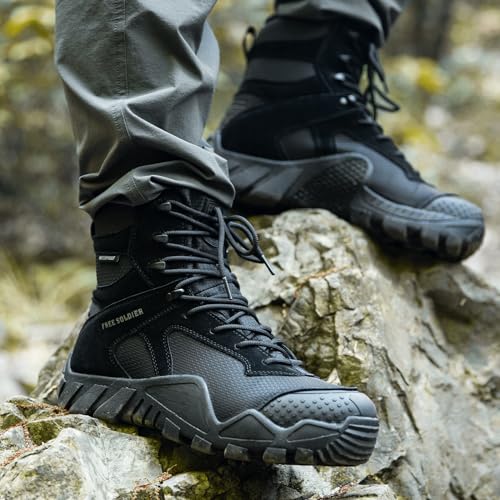 FREE SOLDIER Men's Waterproof Hiking Boots Tactical Work Boots Outdoor Lightweight Military Boots(Black 10)