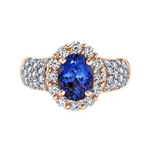 tvon - 1.77cts oval natural tanzanite gemstone and diamond - vintage ring for women in 14k rose gold prong setting, 8.5