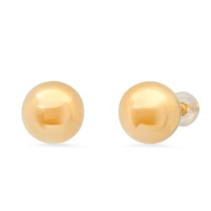 amazon collection women's 14kt ball stud earrings 9mm with silicone covered pushbacks, gold, one size