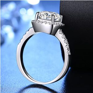 18K White Gold Plated 2CT Zircon Diamond Ring for Women Sterling Silver Jewelry Halo Cushion Ring