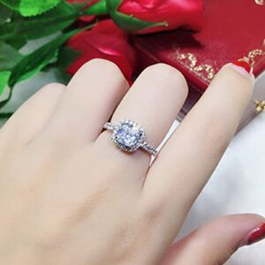 18K White Gold Plated 2CT Zircon Diamond Ring for Women Sterling Silver Jewelry Halo Cushion Ring