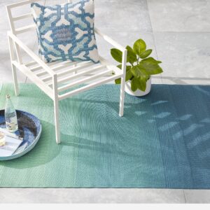 fab habitat outdoor rug - waterproof, fade resistant, crease-free - premium recycled plastic - ombre - large patio, deck, sunroom, camping, rv - big sur - teal - 6 x 9 ft