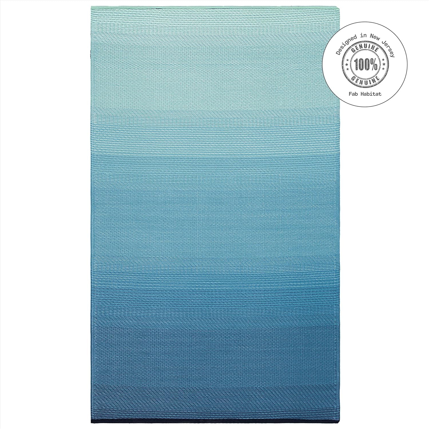 Fab Habitat Outdoor Rug - Waterproof, Fade Resistant, Crease-Free - Premium Recycled Plastic - Ombre - Large Patio, Deck, Sunroom, Camping, RV - Big Sur - Teal - 6 x 9 ft