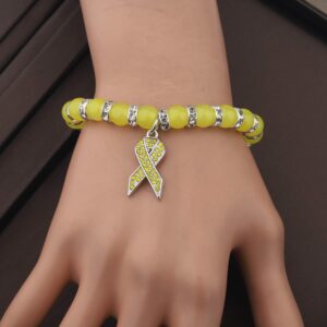 CENWA Yellow Awareness Bracelet Yellow Rhinestone Ribbon Charm Cancer Awareness Jewelry Gift for Endometriosis/Bladder Cancer/Suicide Prevention/Bone Cancer (Yellow Awareness Br)