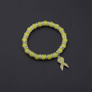 CENWA Yellow Awareness Bracelet Yellow Rhinestone Ribbon Charm Cancer Awareness Jewelry Gift for Endometriosis/Bladder Cancer/Suicide Prevention/Bone Cancer (Yellow Awareness Br)