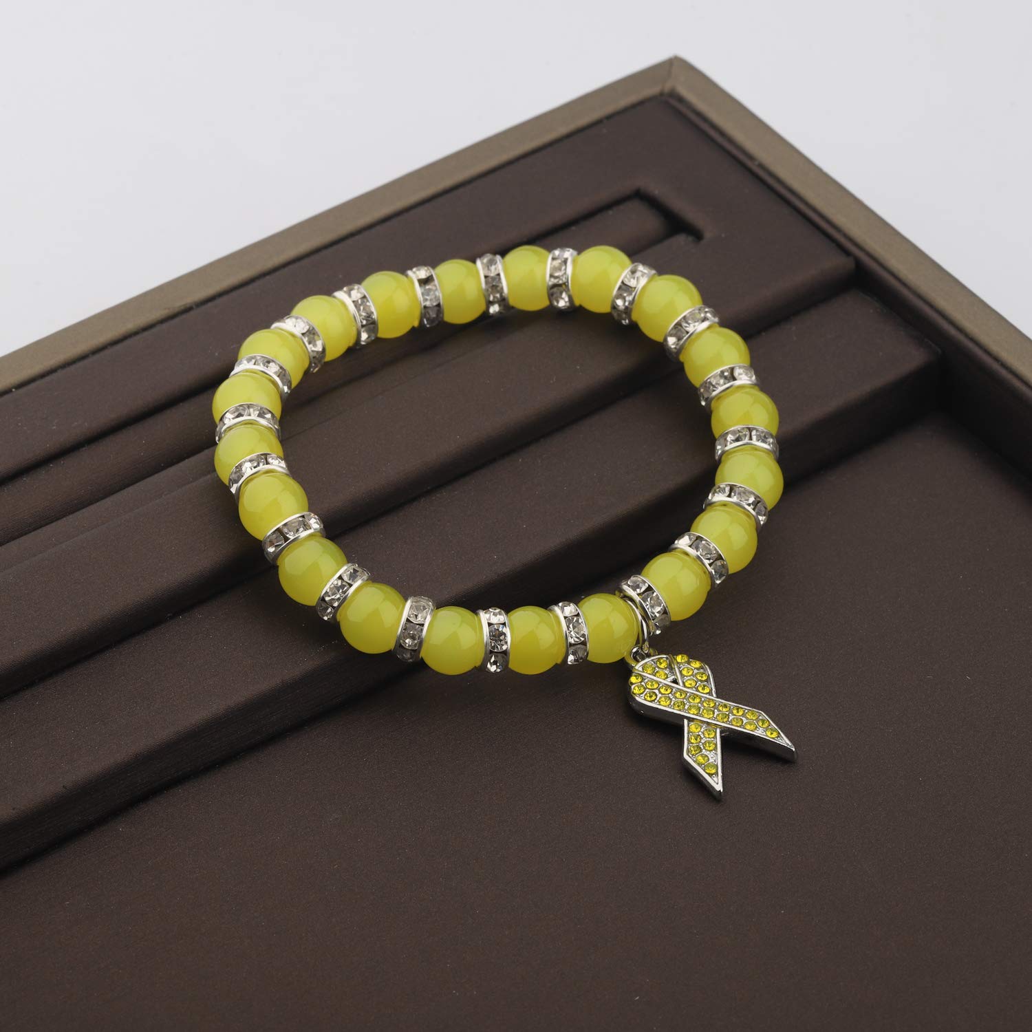 CENWA Yellow Awareness Bracelet Yellow Rhinestone Ribbon Charm Cancer Awareness Jewelry Gift for Endometriosis/Bladder Cancer/Suicide Prevention/Bone Cancer (Yellow Awareness Br)