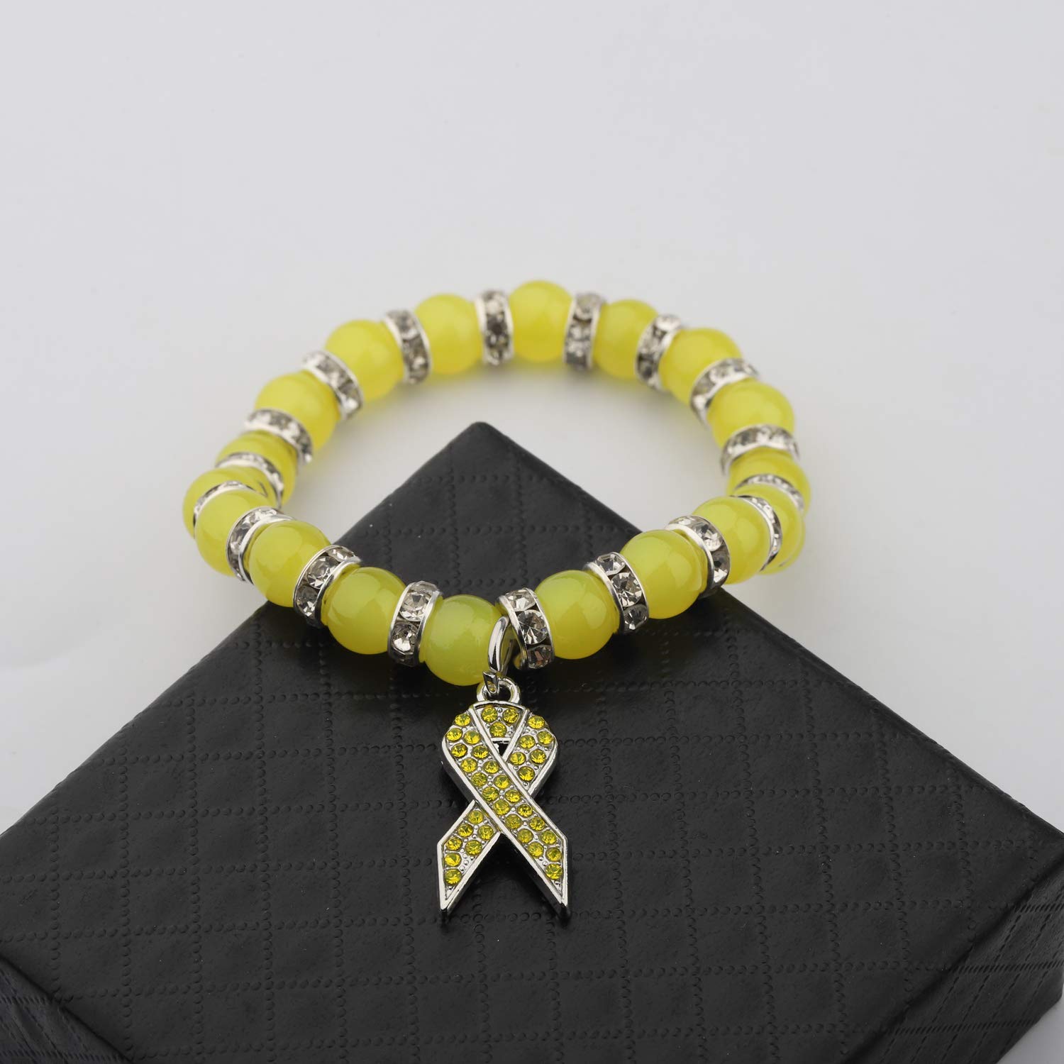 CENWA Yellow Awareness Bracelet Yellow Rhinestone Ribbon Charm Cancer Awareness Jewelry Gift for Endometriosis/Bladder Cancer/Suicide Prevention/Bone Cancer (Yellow Awareness Br)