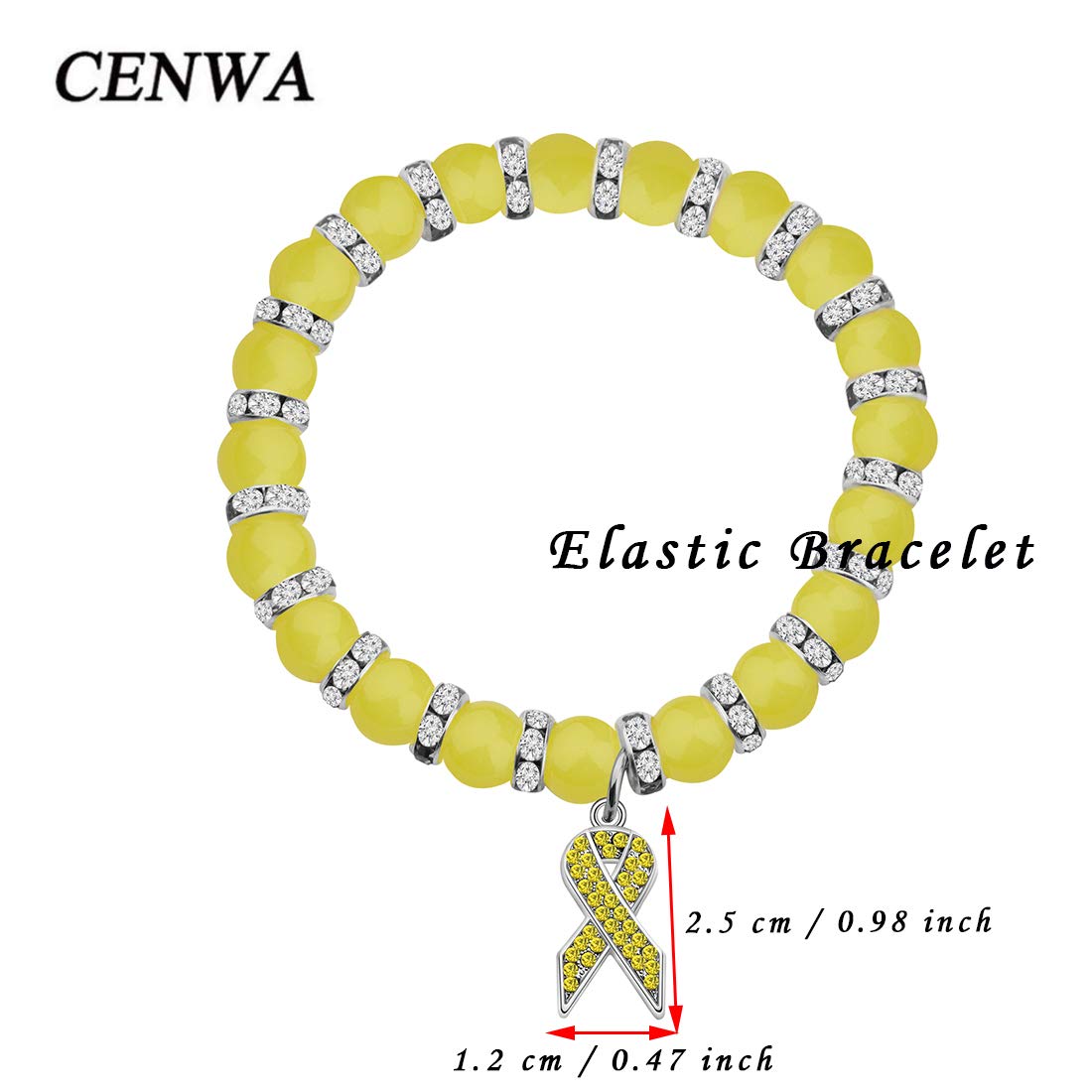 CENWA Yellow Awareness Bracelet Yellow Rhinestone Ribbon Charm Cancer Awareness Jewelry Gift for Endometriosis/Bladder Cancer/Suicide Prevention/Bone Cancer (Yellow Awareness Br)