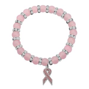 cenwa breast cancer awareness bracelet pink rhinestone ribbon charm beads bracelet breast cancer support gift (breast cancer awareness br)