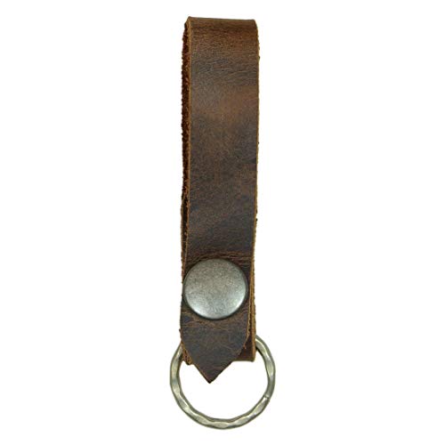 Hide & Drink, Rustic Keychain with Belt Loop, Keyring Organizer, Slim Strap for Keys, Full Grain Leather, Handmade, Bourbon Brown