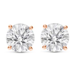 houston diamond district 1/3 0.33 carat natural round brilliant solitaire diamond stud earrings for women 14k rose gold 4 prong push back (i-j color i1 clarity)