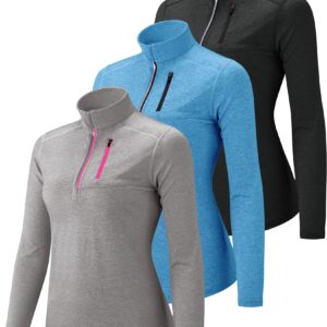 Women's Quick Dry Long Sleeve Quarter Zip Pullover Shirts with Thumb Holes and Pocket (Set 1, X-Small)