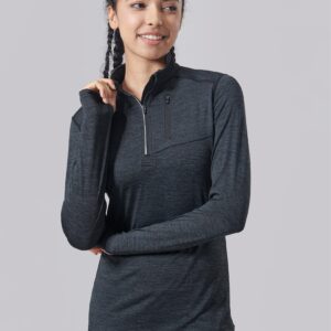 Women's Quick Dry Long Sleeve Quarter Zip Pullover Shirts with Thumb Holes and Pocket (Set 1, X-Small)