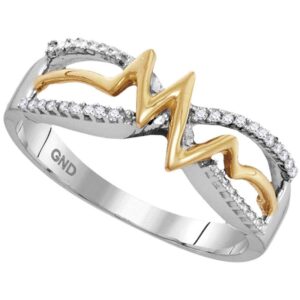 the diamond deal sterling silver womens round diamond yellow-tone heartbeat band ring 1/20 cttw