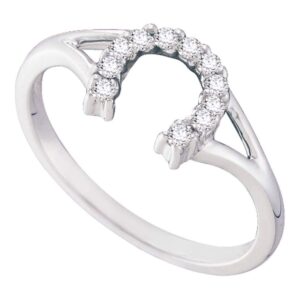 the diamond deal 10kt white gold womens round diamond lucky horseshoe split-shank ring 1/10 cttw