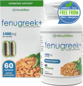 vh nutrition fenugreek+ | fenugreek capsules for women | 1400mg lactation supplement* | extra strength mother's breastfeeding support formula* | easy to swallow 60 capsules