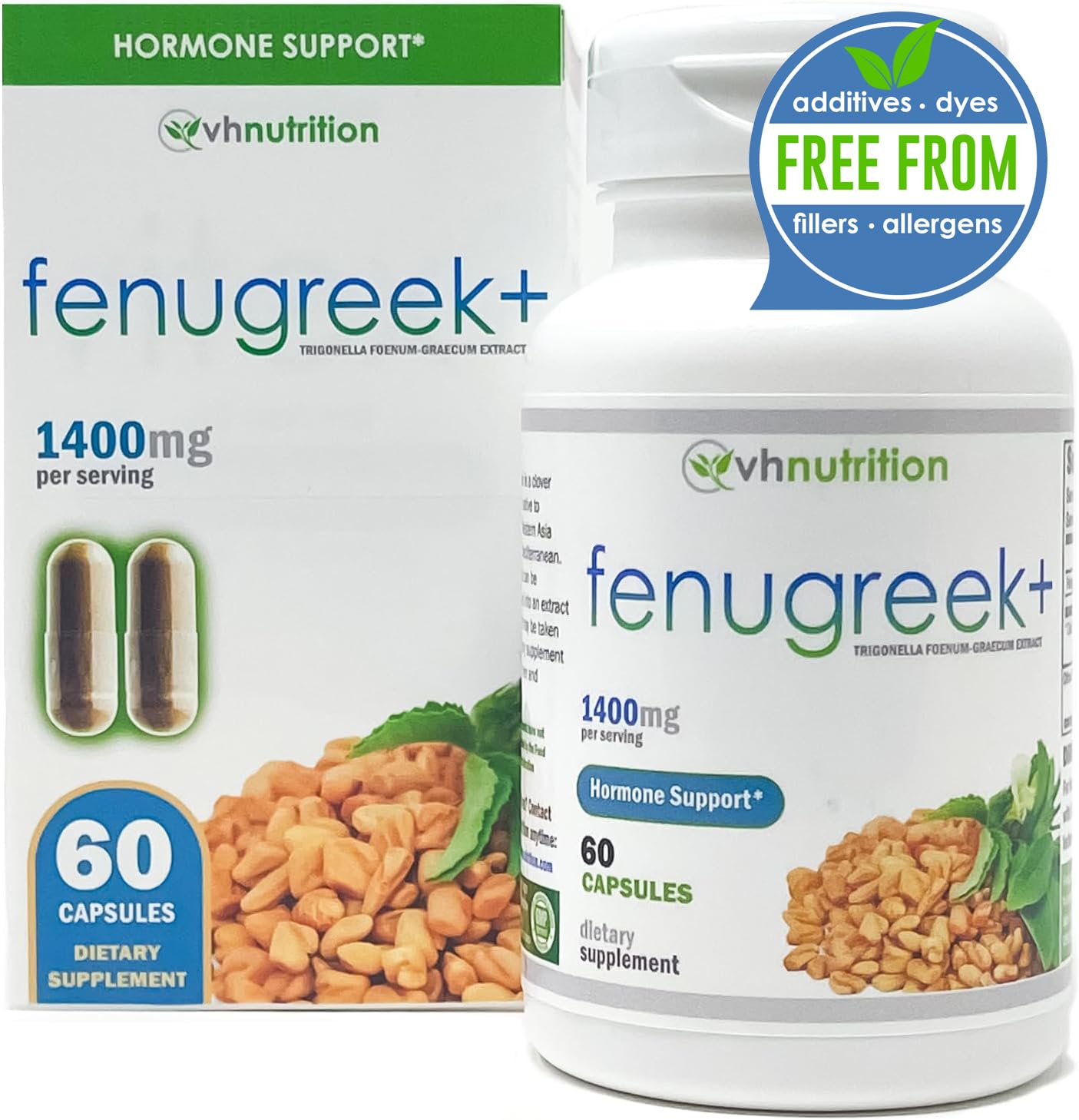 VH Nutrition Fenugreek+ | Fenugreek Capsules for Women | 1400mg Lactation Supplement* | Extra Strength Mother's Breastfeeding Support Formula* | Easy to Swallow 60 Capsules