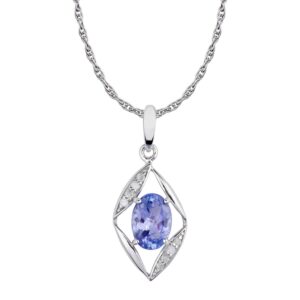 10k white gold genuine oval tanzanite and diamond pendant necklace