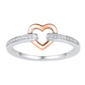 the diamond deal 10kt white gold womens round diamond rose-tone bound heart ring 1/12 cttw