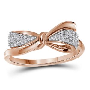 the diamond deal 10kt rose gold womens round diamond ribbon bow knot band ring 1/8 cttw