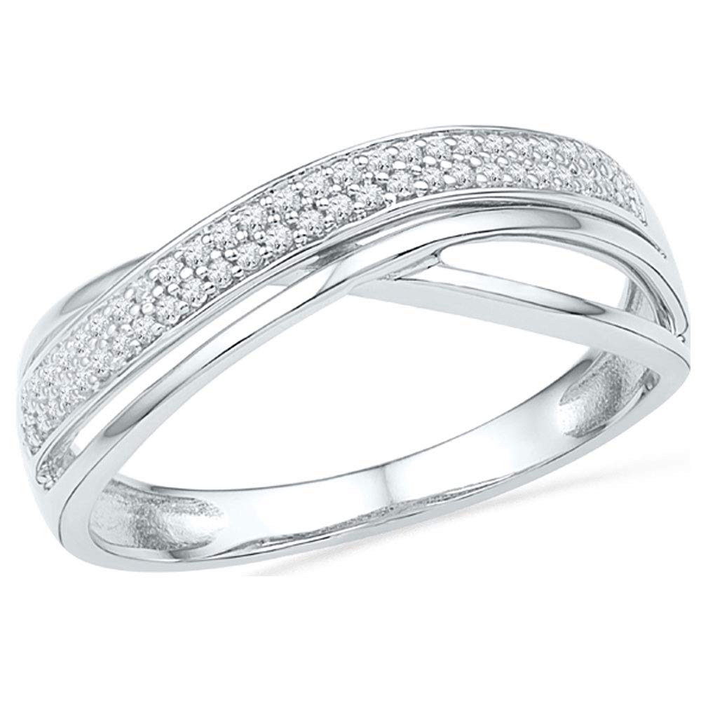 The Diamond Deal 10kt White Gold Womens Round Diamond Crossover Band Ring 1/6 Cttw